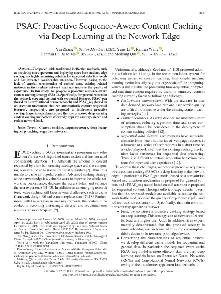 PSAC Proactive Sequence-Aware Content Caching Via Deep Learning at The Network Edge | PDF ...