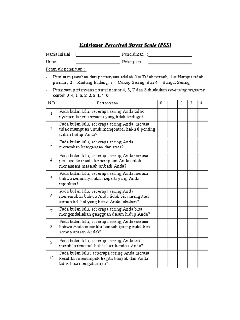 Kuisioner Perceived Stress Scale (PSS) | PDF