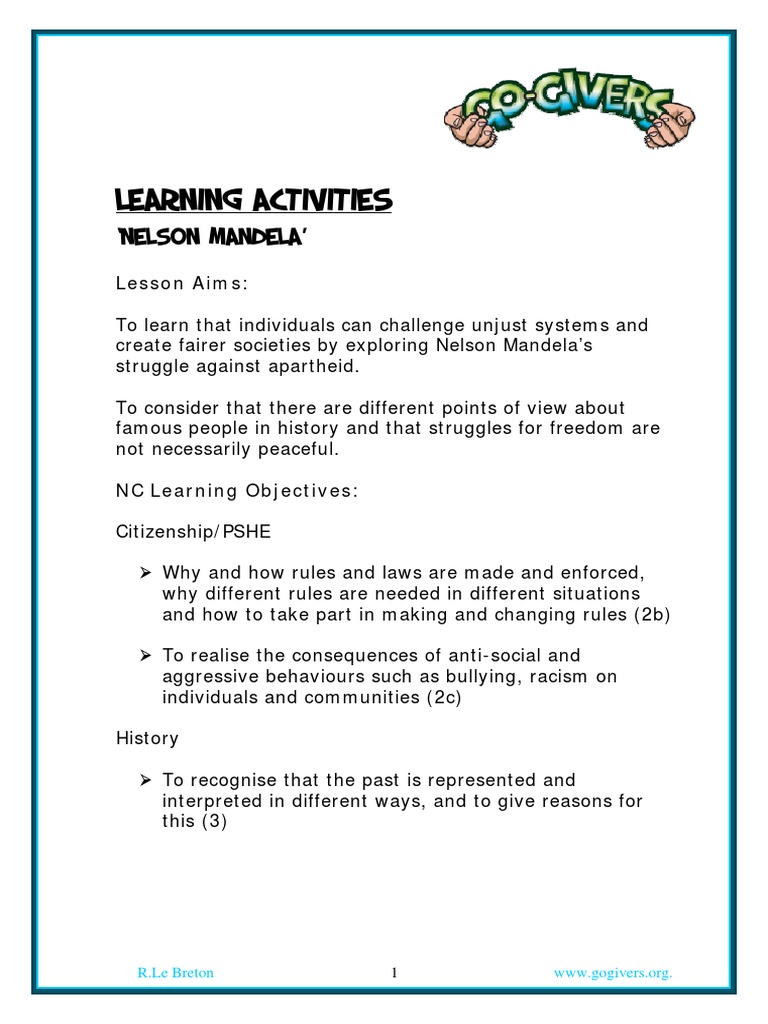 Nelson Mandela Lesson Plan for Kids | PDF | Apartheid