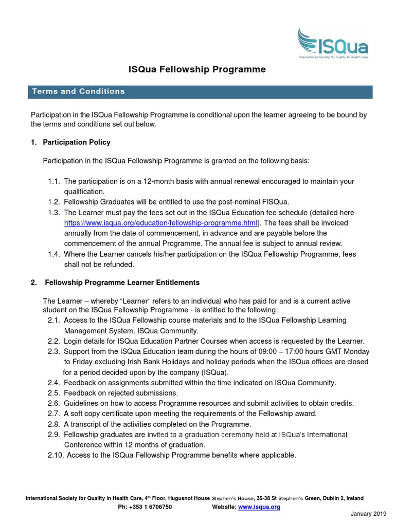 Isqua Fellowship Programme: Terms and Conditions | PDF | Learning ...