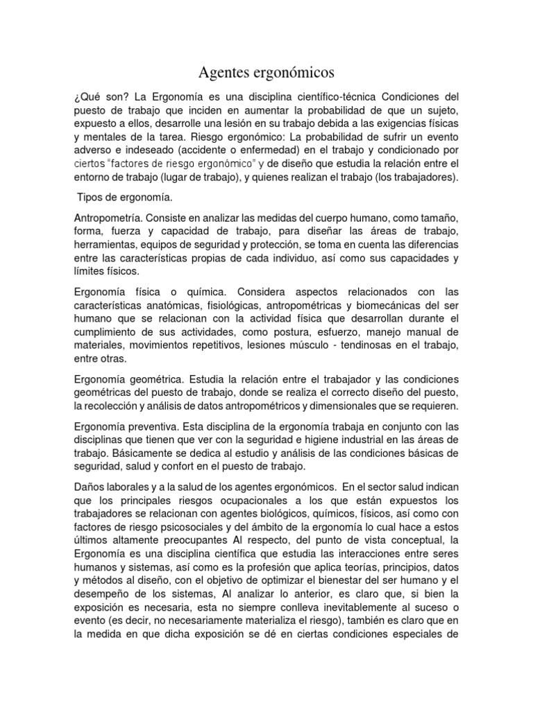 Agentes Ergonómicos y Riesgos Laborales | PDF | Factores humanos y ...