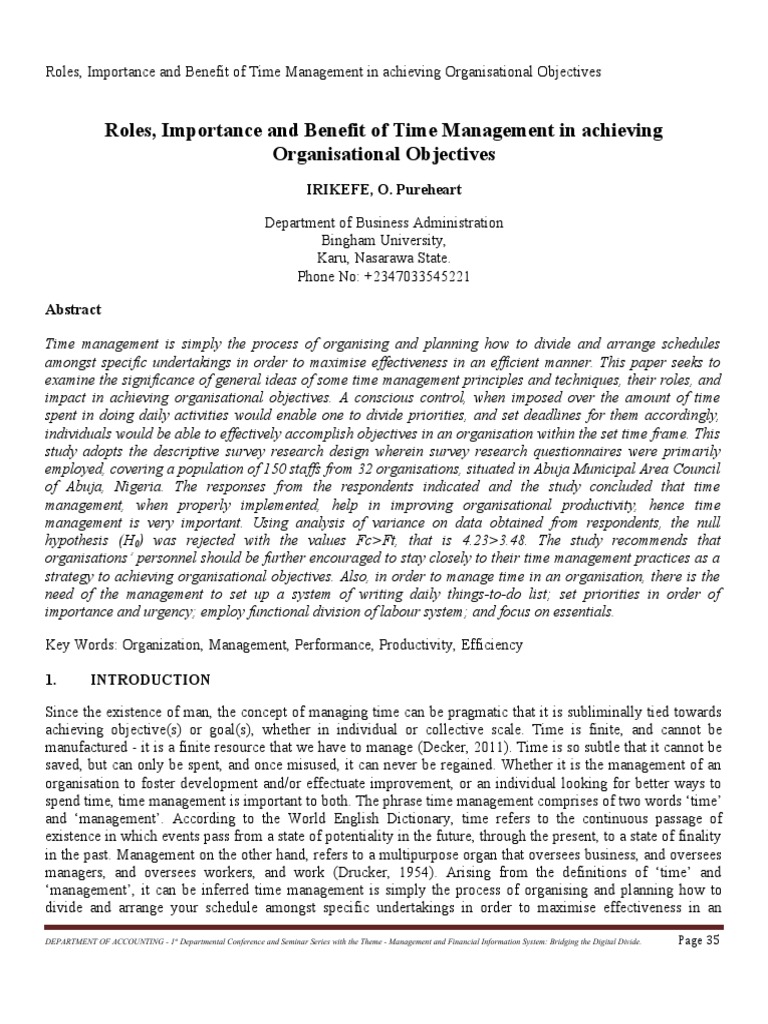 Time Management's Role in Organizational Success | PDF | Survey ...