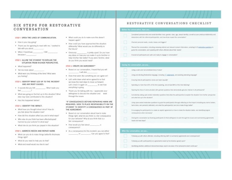 (Handout) Restorative Conversations | PDF
