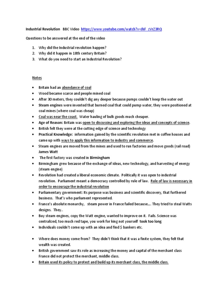 Industrial Revolution BBC Notes | PDF | Industrial Revolution | Steam ...