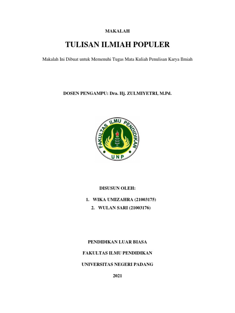 Panduan Tulisan Ilmiah Populer | PDF