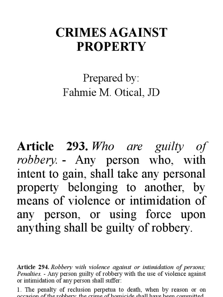 RPC Crimes Against Property | PDF | Theft | Robbery