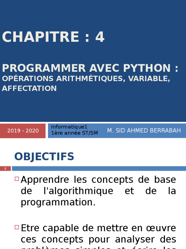Chapitre 4 - PROGRAMMER AVEC PYTHON | PDF | Variable (informatique ...