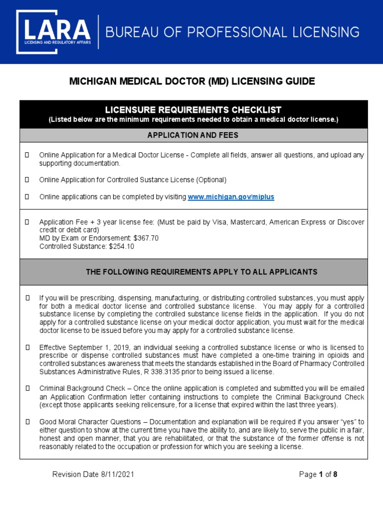 Michigan Medical Doctor (MD) Licensing Guide: Licensure Requirements ...