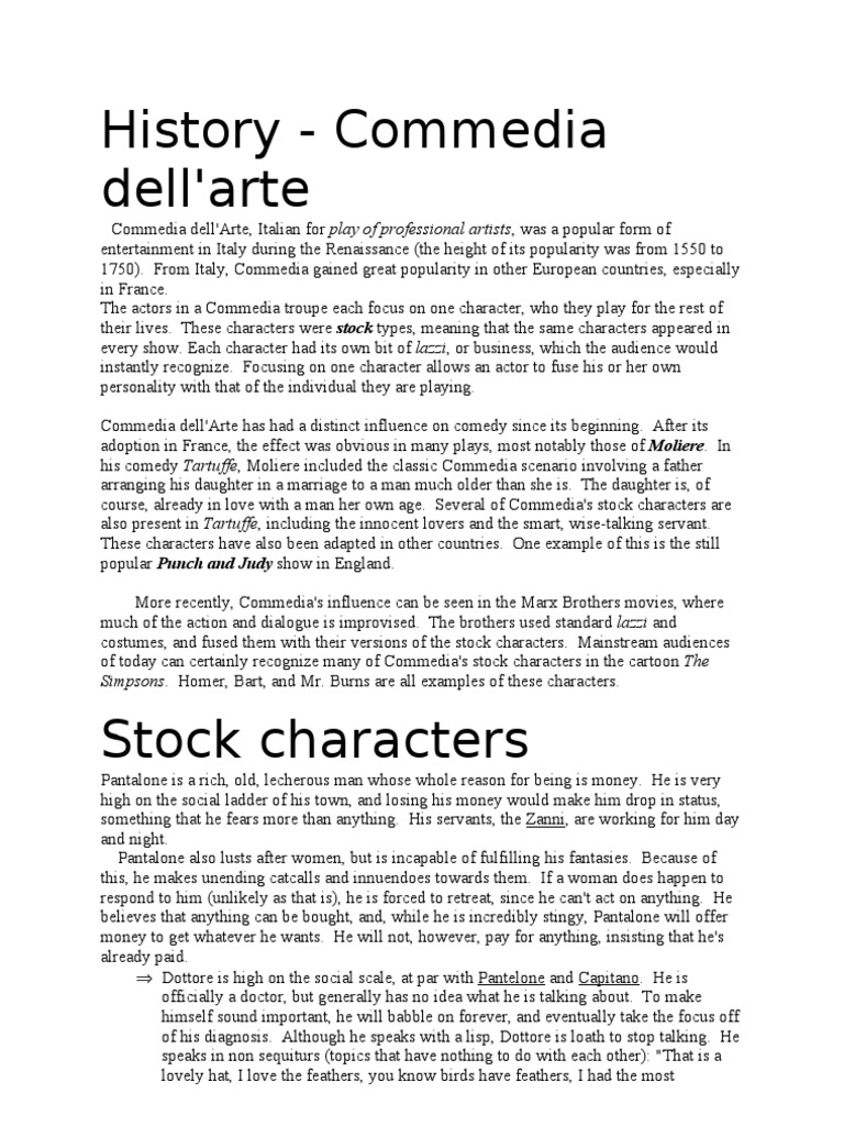 Commedia Fact Sheet | PDF | Commedia Dell'arte | Entertainment
