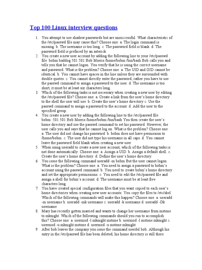 Top 100 Linux Interview Questions | PDF | Backup | Command Line Interface