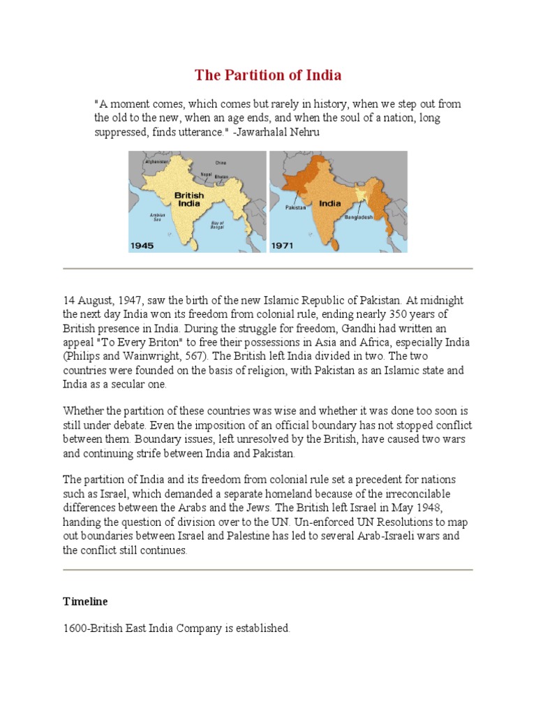 The Partition of India: Timeline | PDF | British Raj | Partition Of India