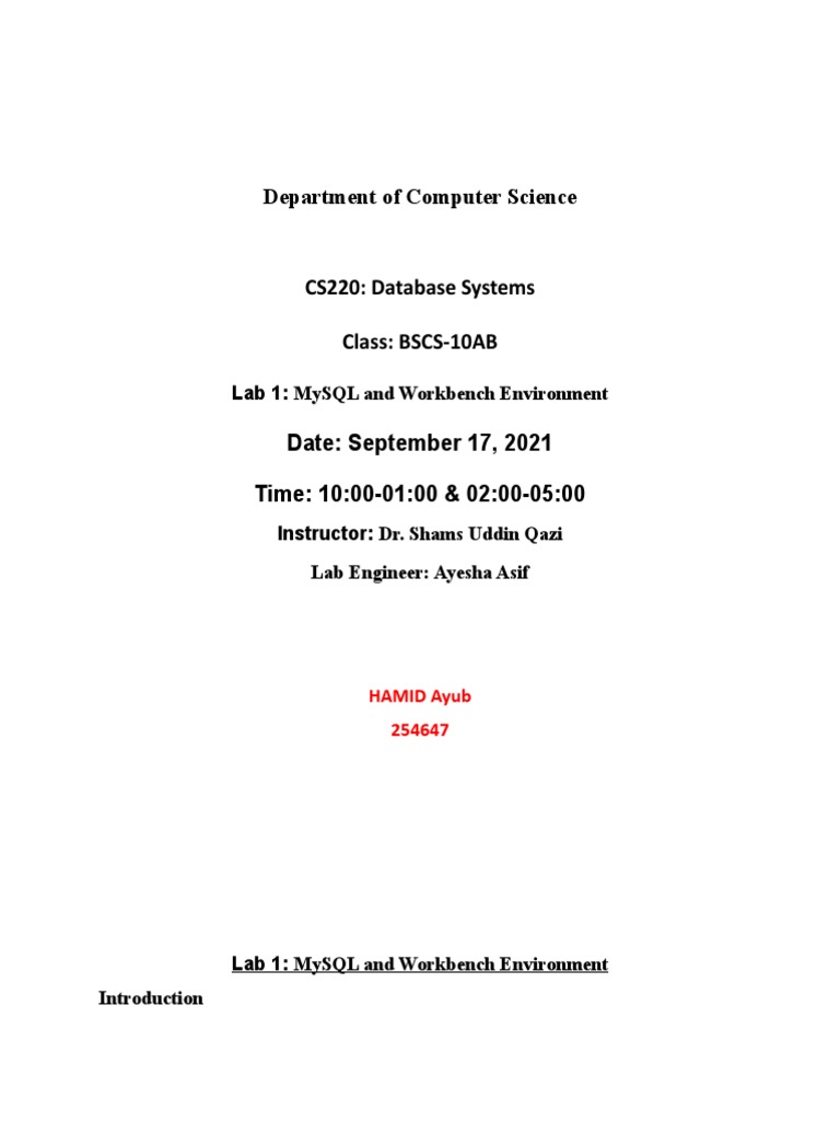 Lab 01 | PDF | Databases | My Sql