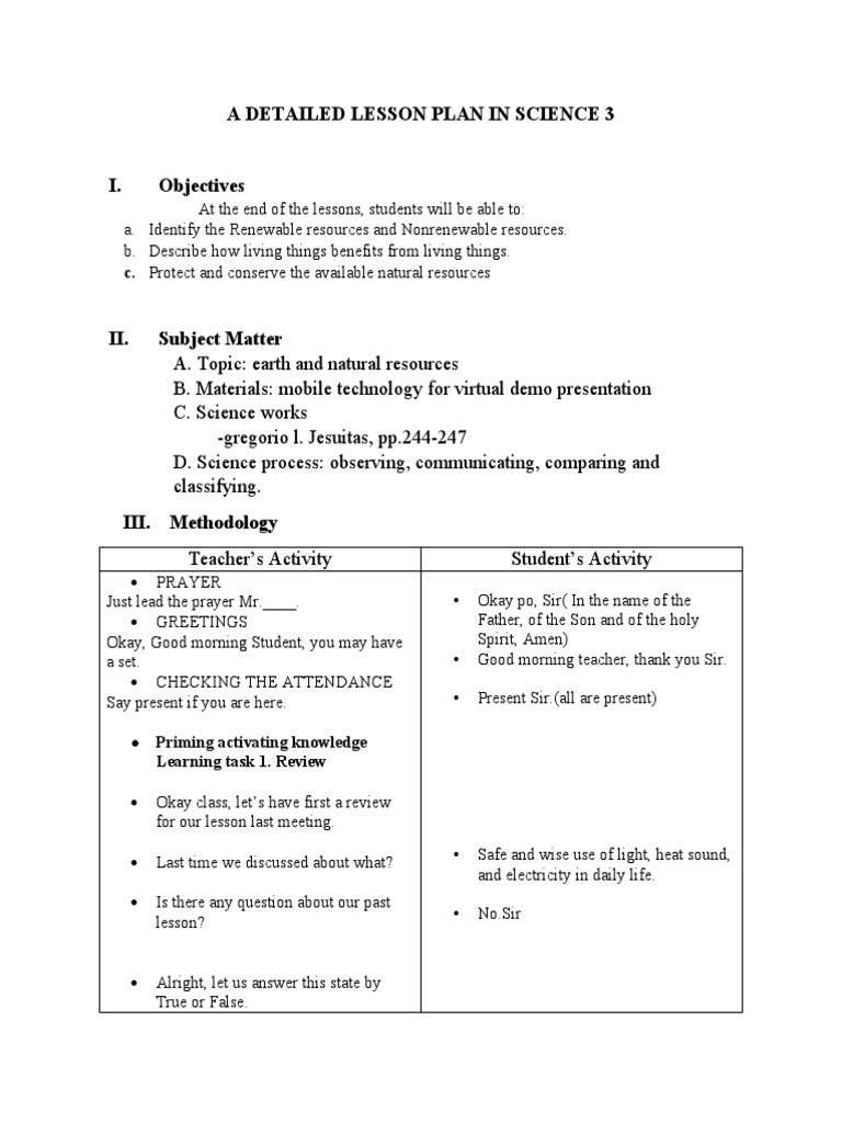 A Detailed Lesson Plan in Science 3 | Download Free PDF | Renewable ...