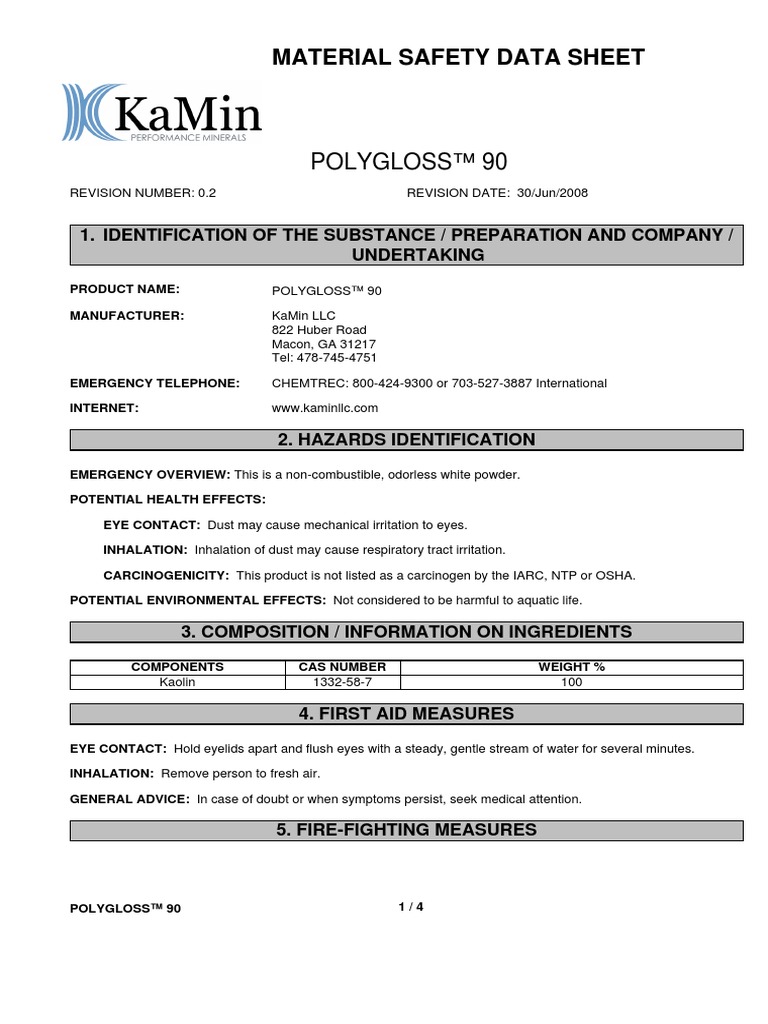 Polygloss™ 90: Material Safety Data Sheet | PDF | Personal Protective ...