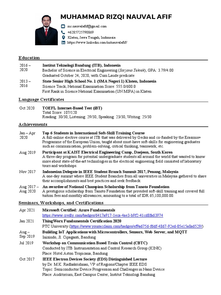 CV Muhammad Rizqi Nauval Afif | PDF | Internet Of Things | Photonics