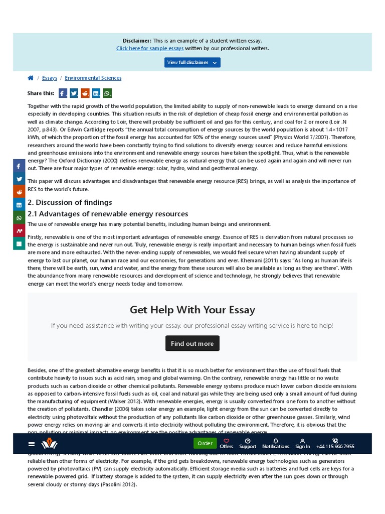 Advantages Renewable Energy Resources Environmental Sciences Essay ...