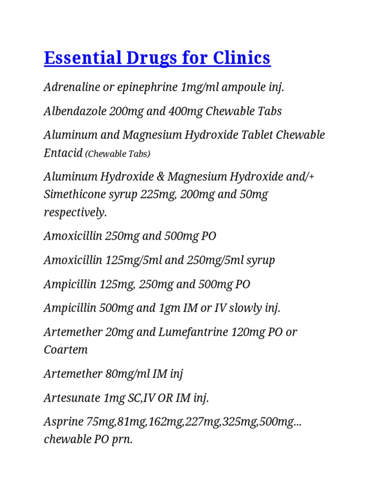Essential Drugs For Subclinic Use | PDF | Chemical Substances | World ...