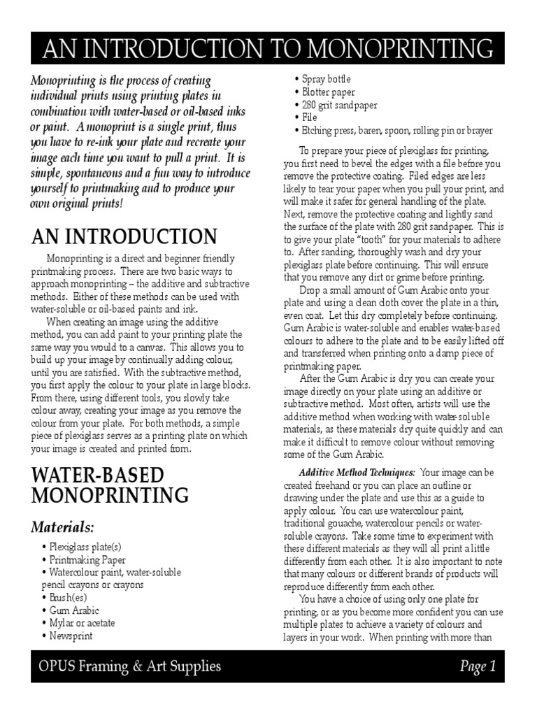 An Introduction To Monoprinting | PDF | Printmaking | Visual Arts