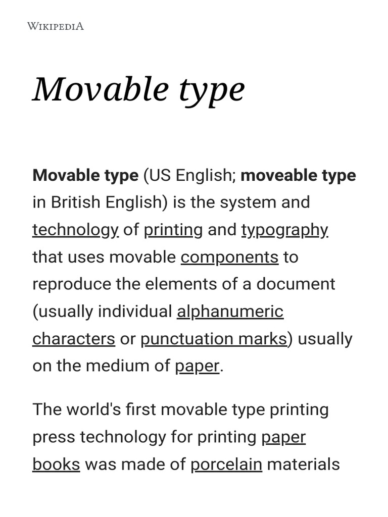 Movable Type - Wikipedia | PDF | Printing | Publishing