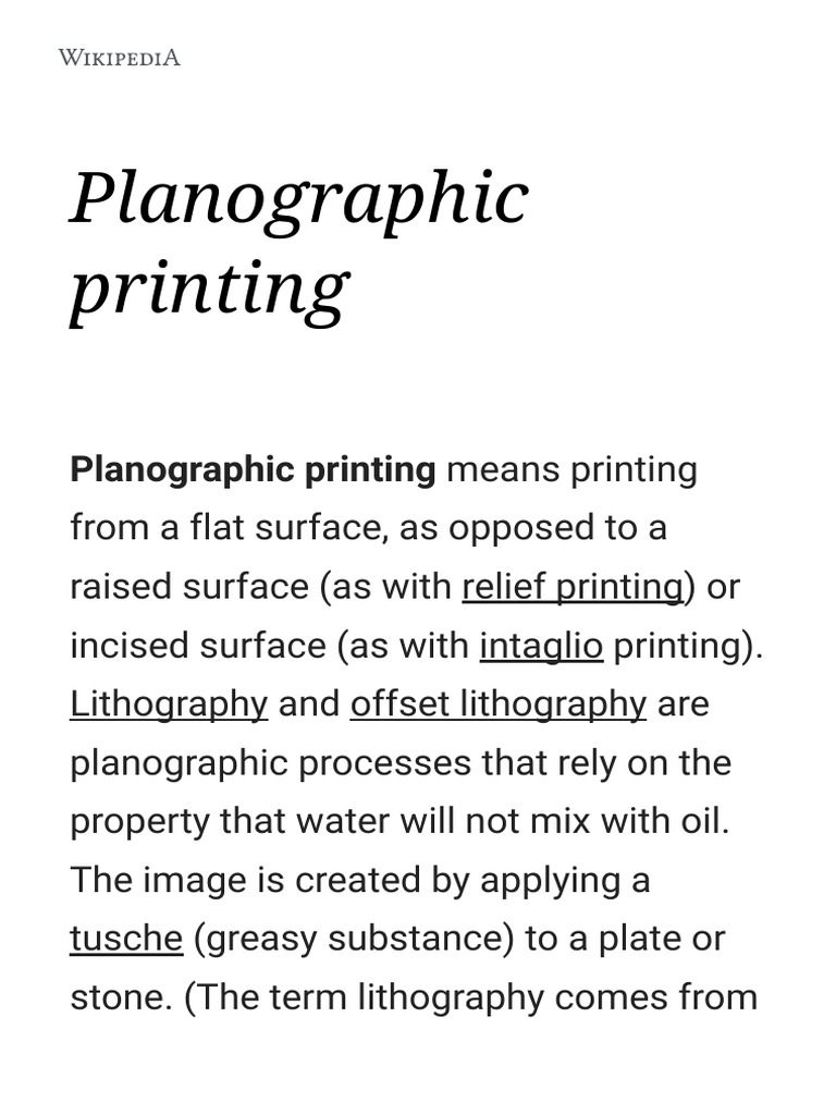 Planographic Printing Means Printing | PDF