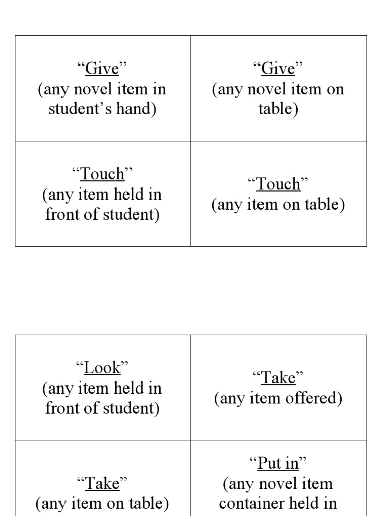 3x5 Receptive Instructions-Actions Template | PDF | Art