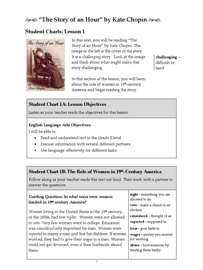 "The Story of An Hour" by Kate Chopin : Student Charts: Lesson 1 | PDF ...