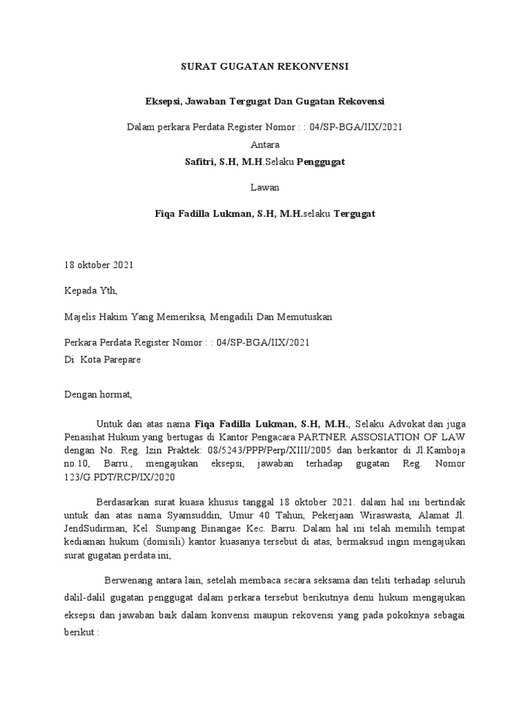 Surat Rekonvensi Safitriii | PDF