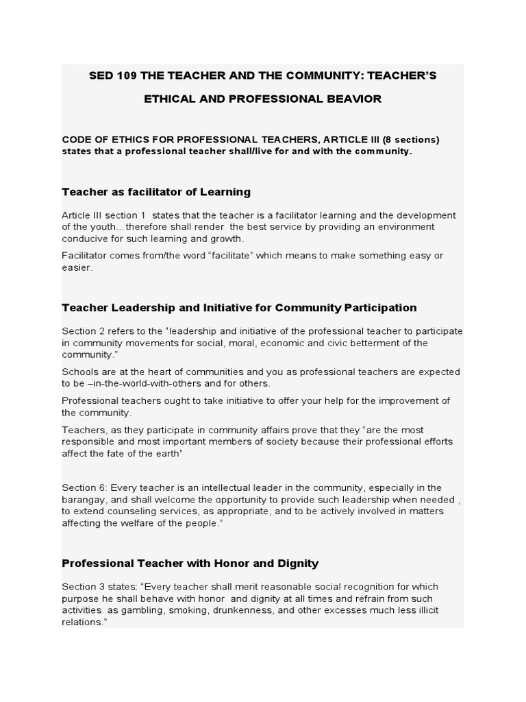 Teacher's Ethical and Professional Beavior Handouts | PDF | Applied Ethics