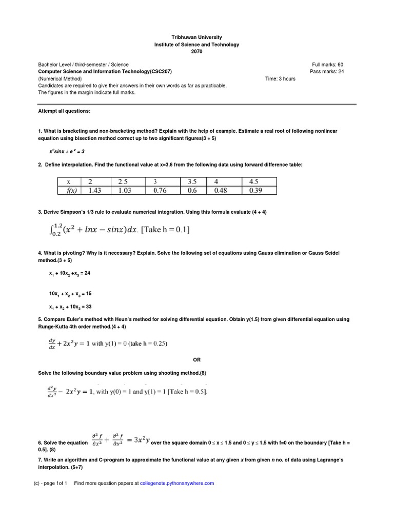 Numerical Method 2070 Questionpaper | PDF