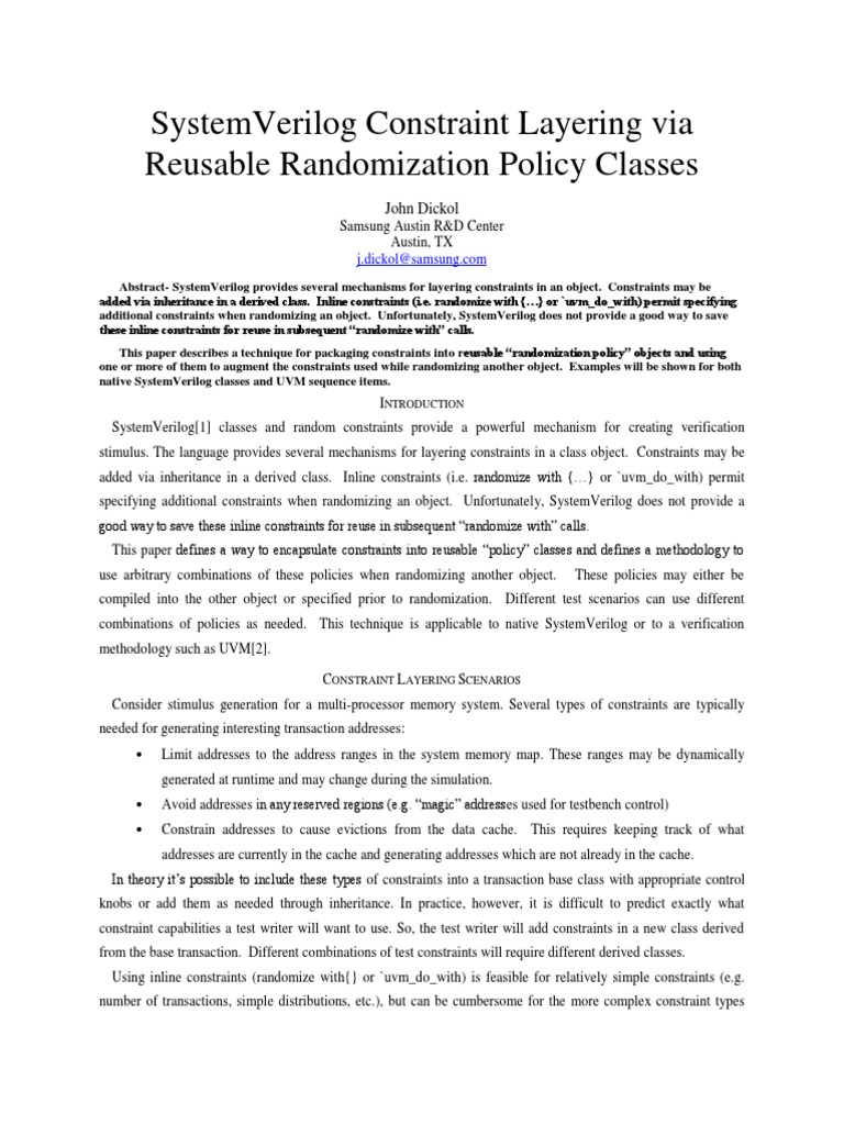 SystemVerilog Constraint Layering Via Reusable Randomization Policy Classes | PDF | Inheritance ...