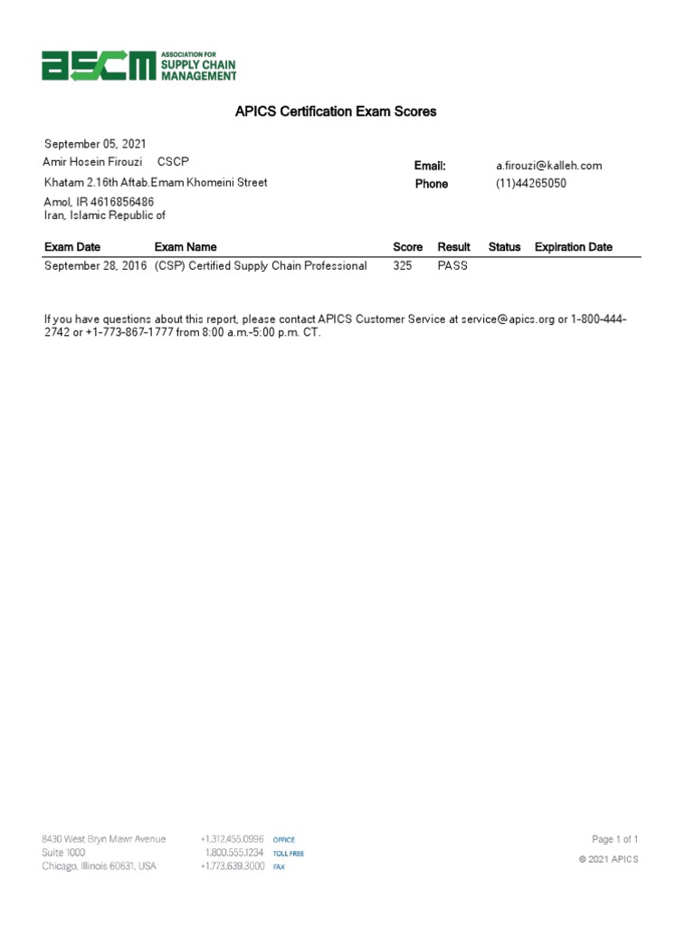 APICS Certification Exam Scores | PDF