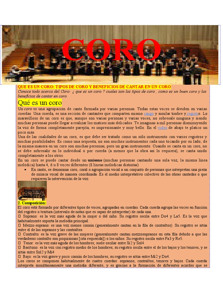 Que Es Un Coro | Descargar gratis PDF | Coro | Elementos de la música