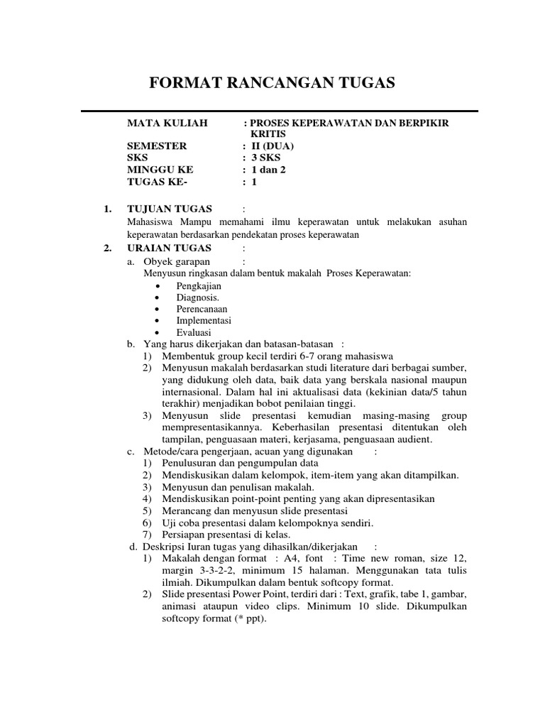 Format Rancangan Tugas Print | PDF