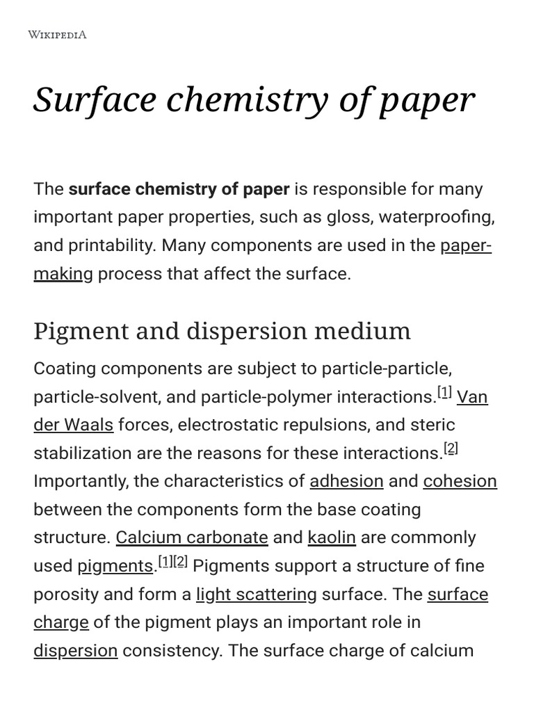 Surface Chemistry of Paper - Wikipedia | PDF | Chemical Product ...