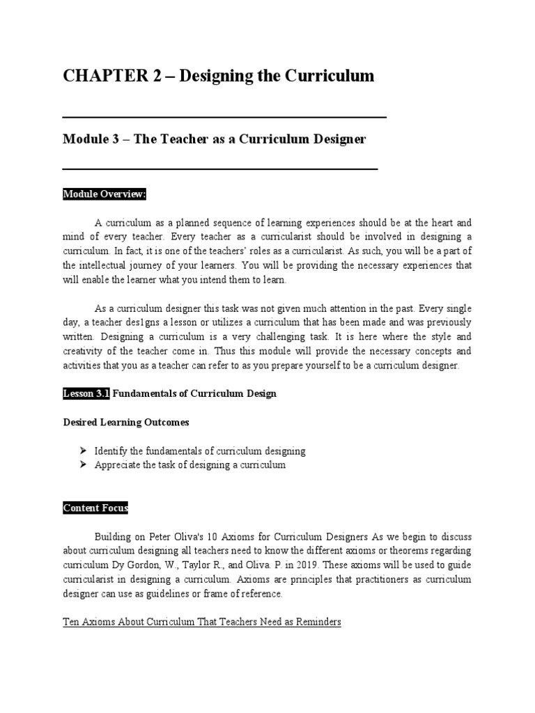 CHAPTER 2 - Designing The Curriculum | PDF | Curriculum | Educational ...