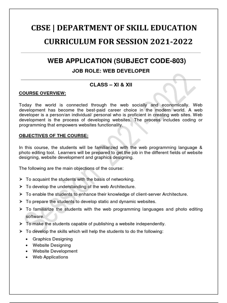 Cbse - Department of Skill Education Curriculum For Session 2021-2022 ...