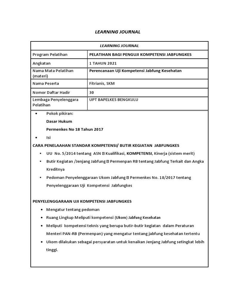 FITRIANIS, 30 Perencanaan Uji Kompetensi | PDF