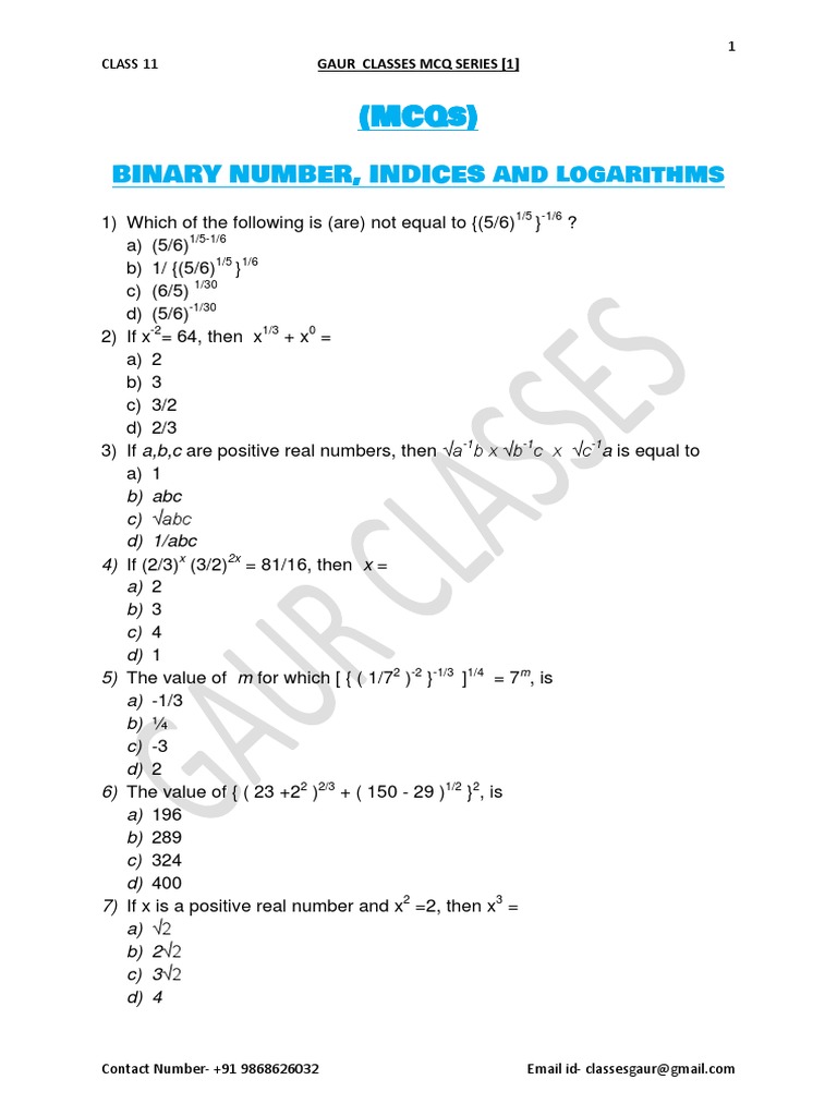 Part 1 Binary, Indices and Log | PDF | Numbers | Odds