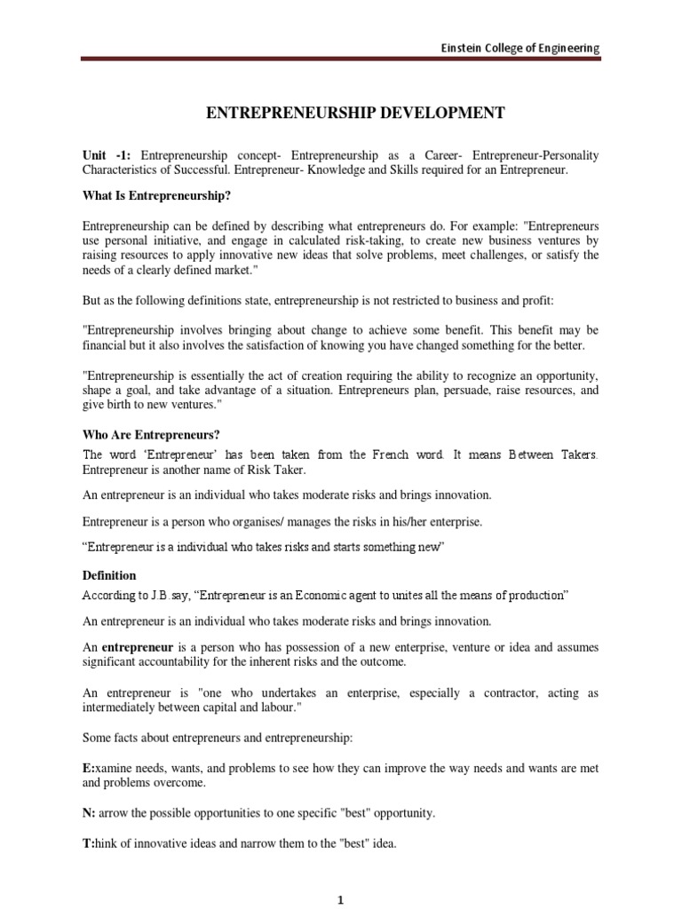 Entrepreneurship Development | PDF | Business | Finance & Money Management