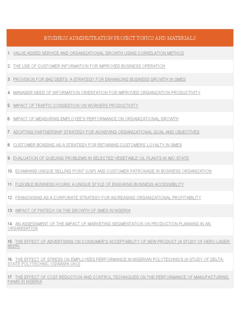 Business Administration Project Topics | PDF | Strategic Management ...