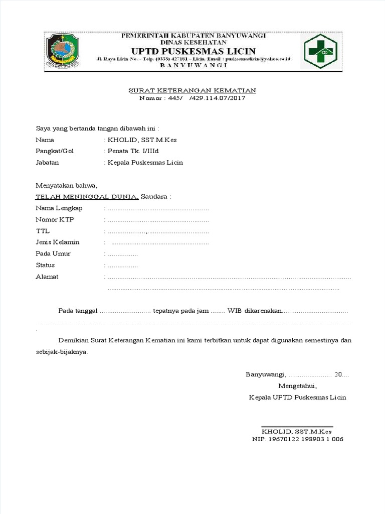 Surat Kematian Rumah Sakit | PDF