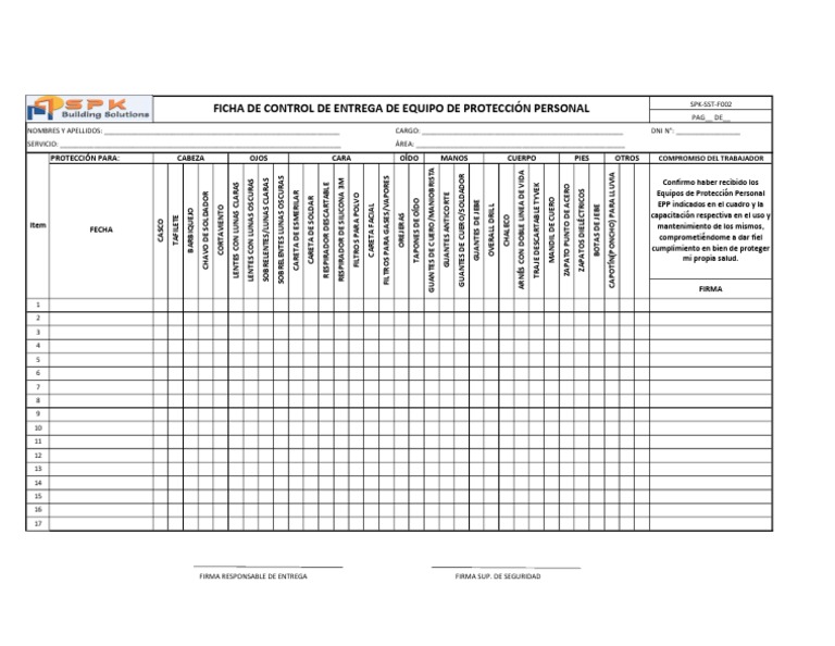 Registro Entrega Epp SPK | PDF