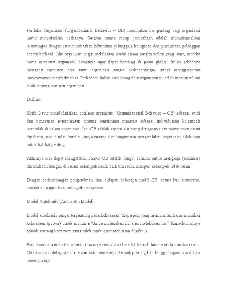 Model Kustodial dalam Perilaku Organisasi | PDF | Karier & Perkembangan ...