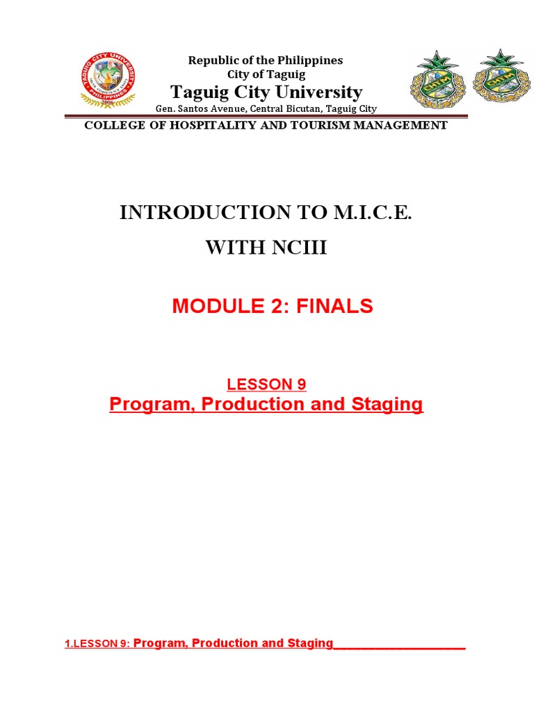 Introduction To M.I.C.E. With Nciii: Module 2: Finals | PDF | Tableware ...