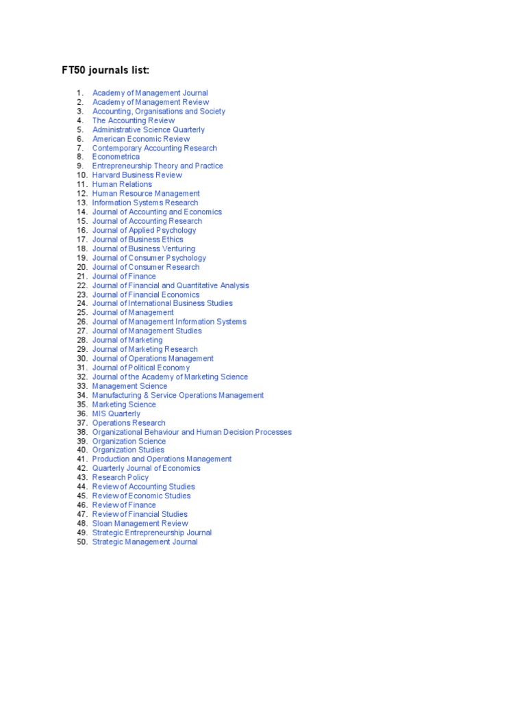 FT50 Journals List | PDF