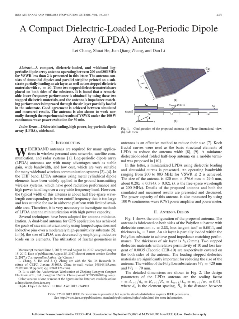 3 A Compact Dielectric-Loaded Log-Periodic Dipole Array LPDA Antenna | PDF | Antenna (Radio ...