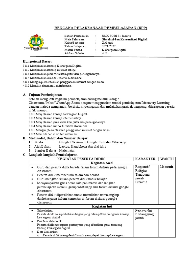 RPP 4 Kewarganegaraan Digital | PDF | Karier & Perkembangan
