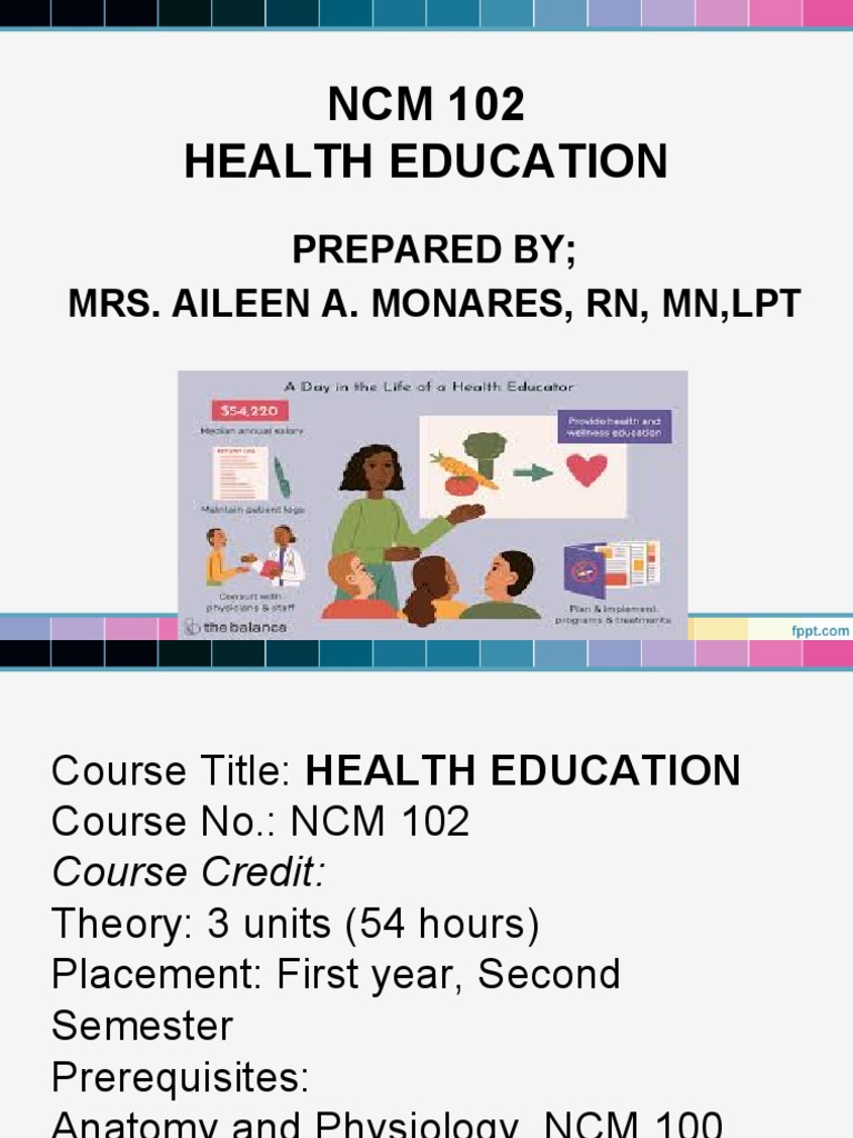 NCM 102: Health Education Overview | PDF | Preventive Healthcare | Health Care