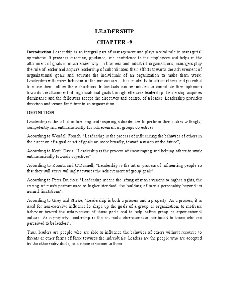 Leadership Chapter 9 Notes | PDF | Leadership | Leadership