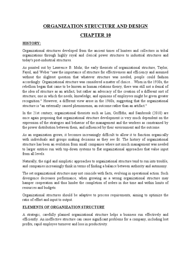 Organization Structure and Design Notes Chapter 10 | PDF ...